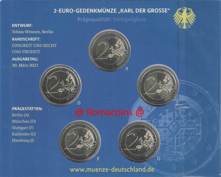 2 Euro Coins Germany 2023 Charlemagne 5 Mints Bu - Romacoins
