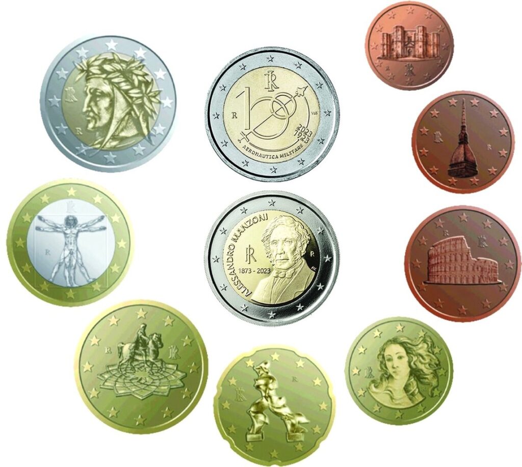 Proof Set Italy 2023 with 2 X 2 Euro Commemorative Coins - Romacoins