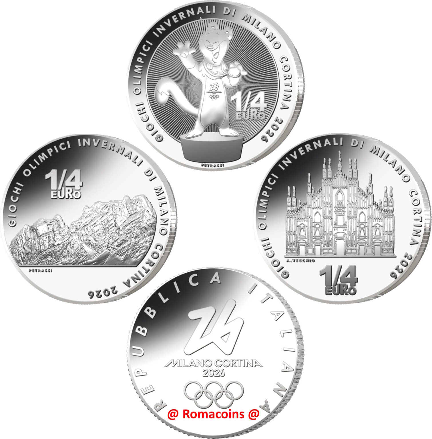 25 Centesimi Italia 2025 1/4 Euro Milano Cortina 2026 3 Monete - Romacoins